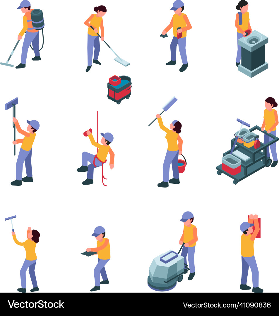 Cleaning service characters people washing Vector Image