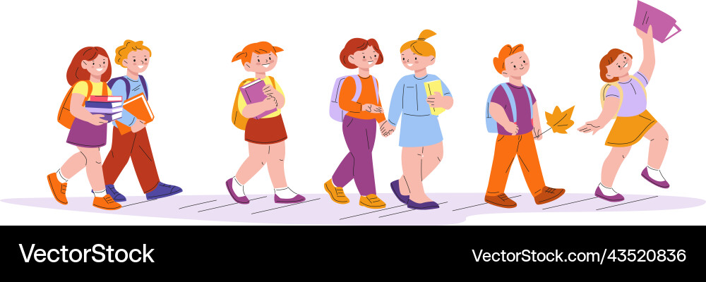 Elementary school pupils happy students with bag Vector Image