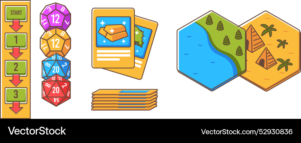 Fantasy board game hex tiles set Royalty Free Vector Image