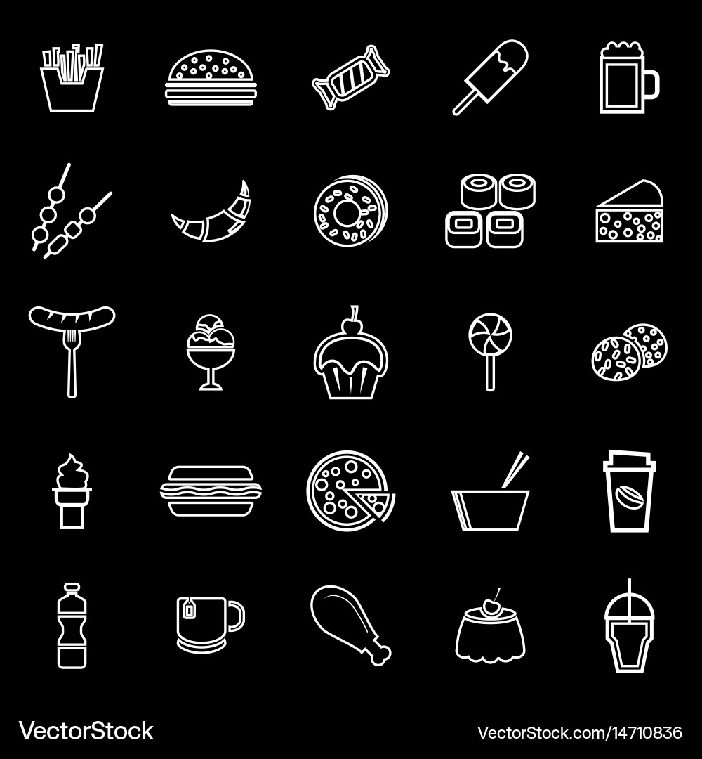 Food Line Icons - Black Background Royalty Free Vector Image