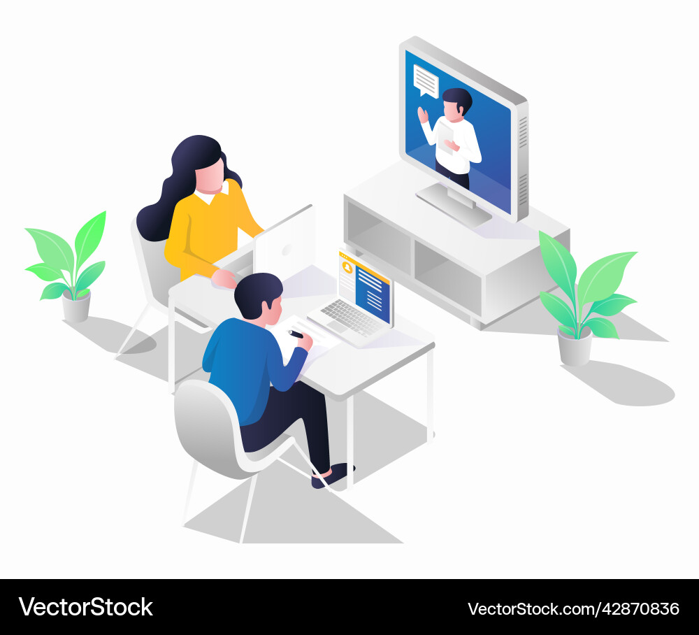 Learn via computer online Royalty Free Vector Image