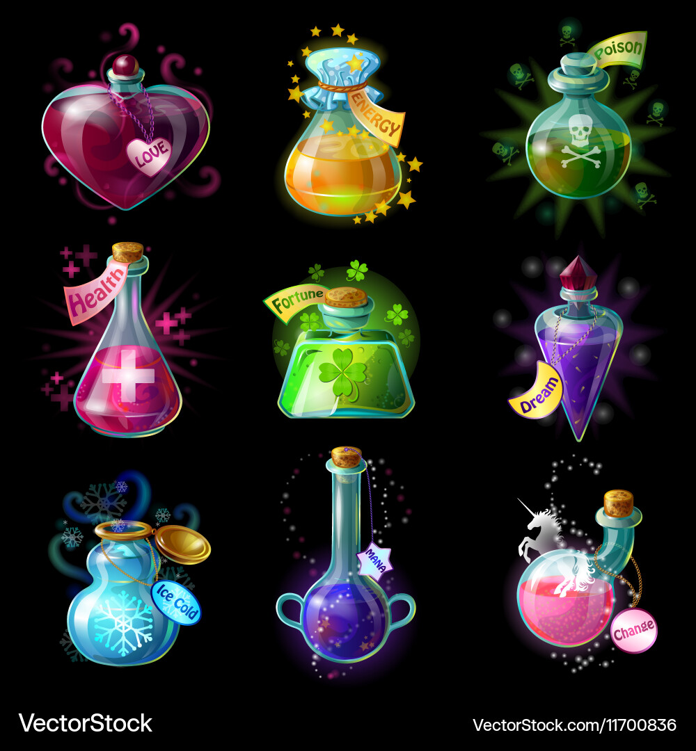 Magic potions icon set Royalty Free Vector Image