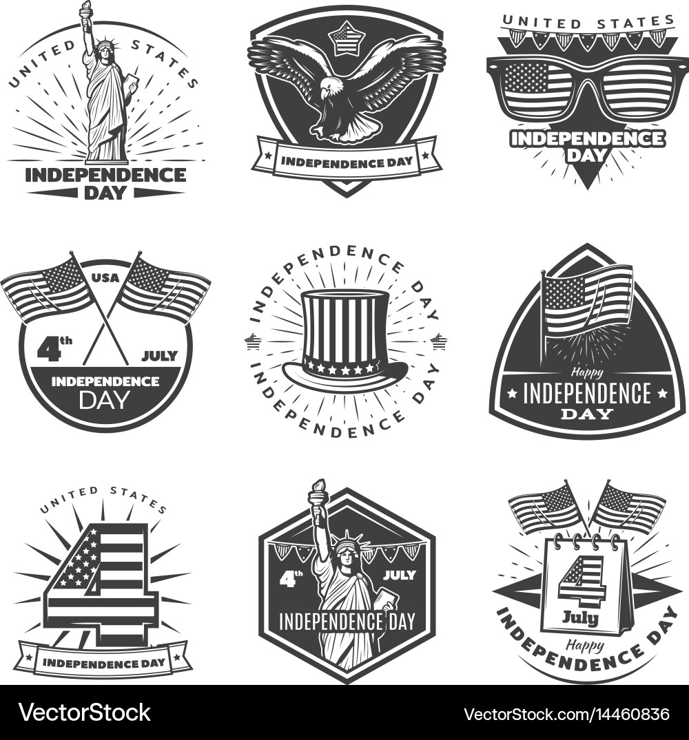 Monochrome vintage independence day labels set Vector Image