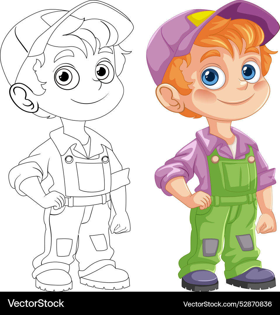 Smiling boy in overalls and cap Royalty Free Vector Image