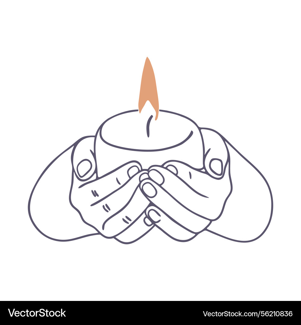 Thin line drawing of hands holding candle symbol Vector Image