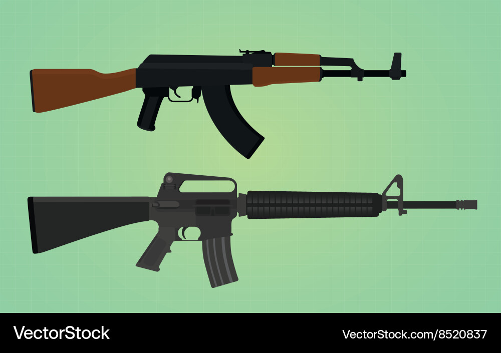 Ak-47 vs m16 comparation with green background Vector Image
