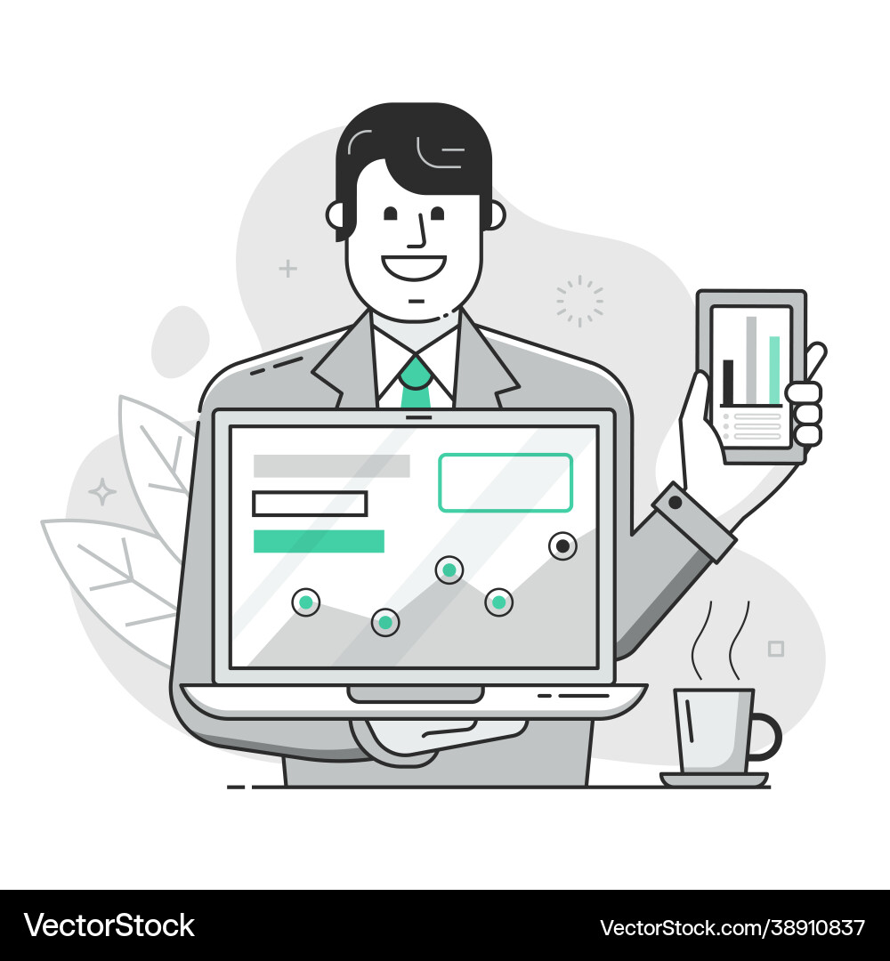 Business analyst shows growing chart flat concept Vector Image