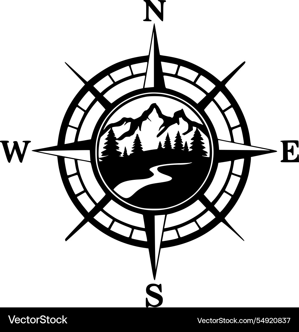 Compass with mountain scene vactor Royalty Free Vector Image