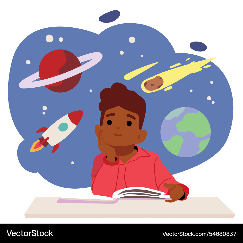 Dreamlike boy cartoon character imagining outer Vector Image
