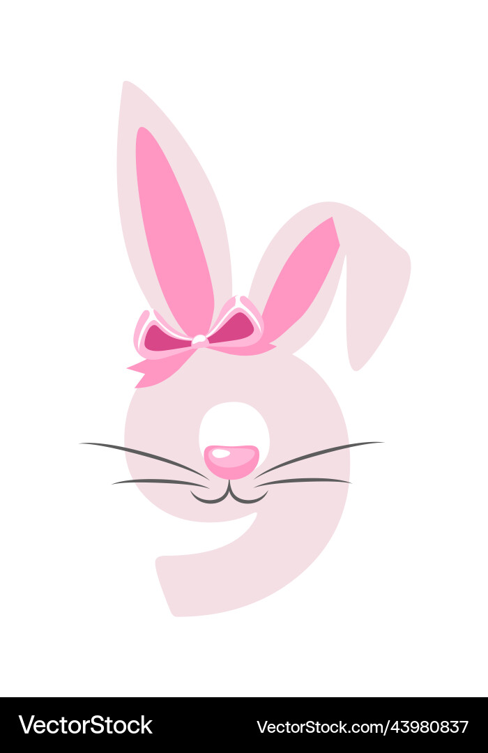 Funny bunny number 9 for kids nine digit Vector Image