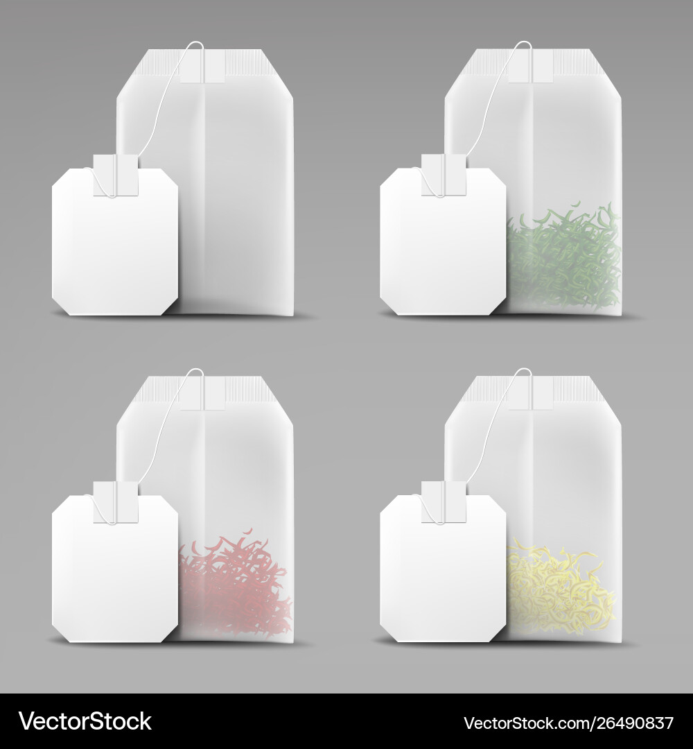 Tea bags set isolated on grey background teabags Vector Image