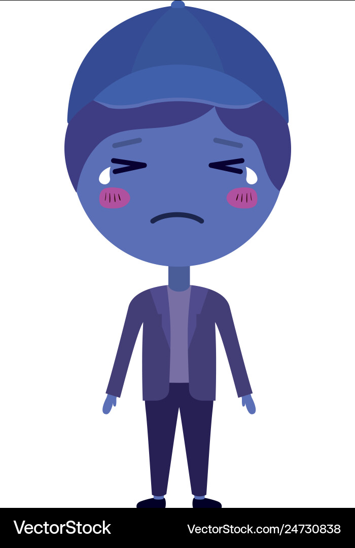 Cartoon sad man kawaii character Royalty Free Vector Image