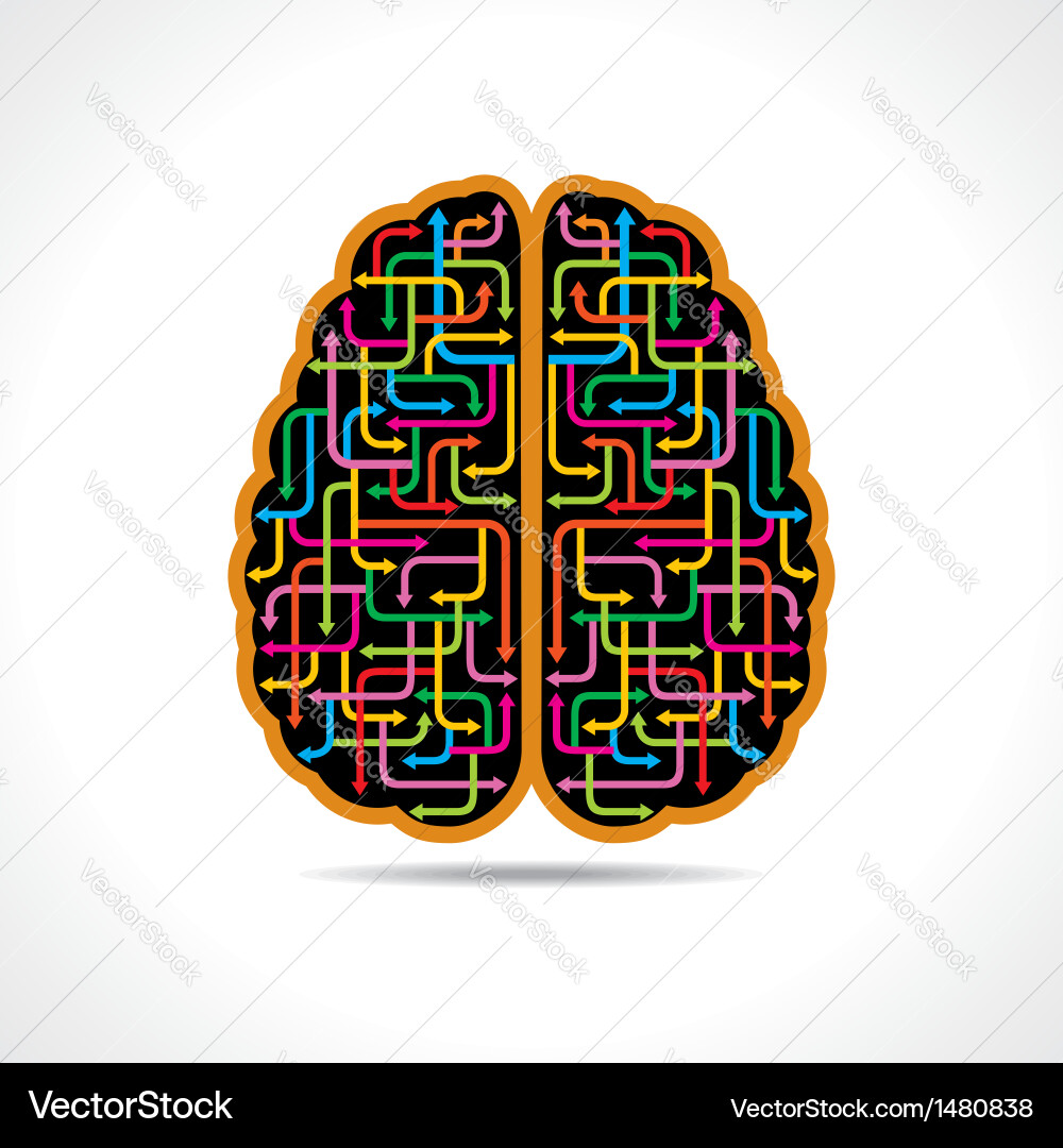 Colorful Brain with Arrows - Thinking Concept Vector Image