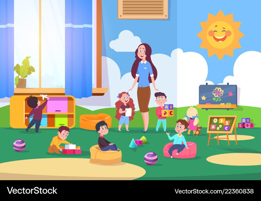 Kids playing kindergarten class cute children Vector Image
