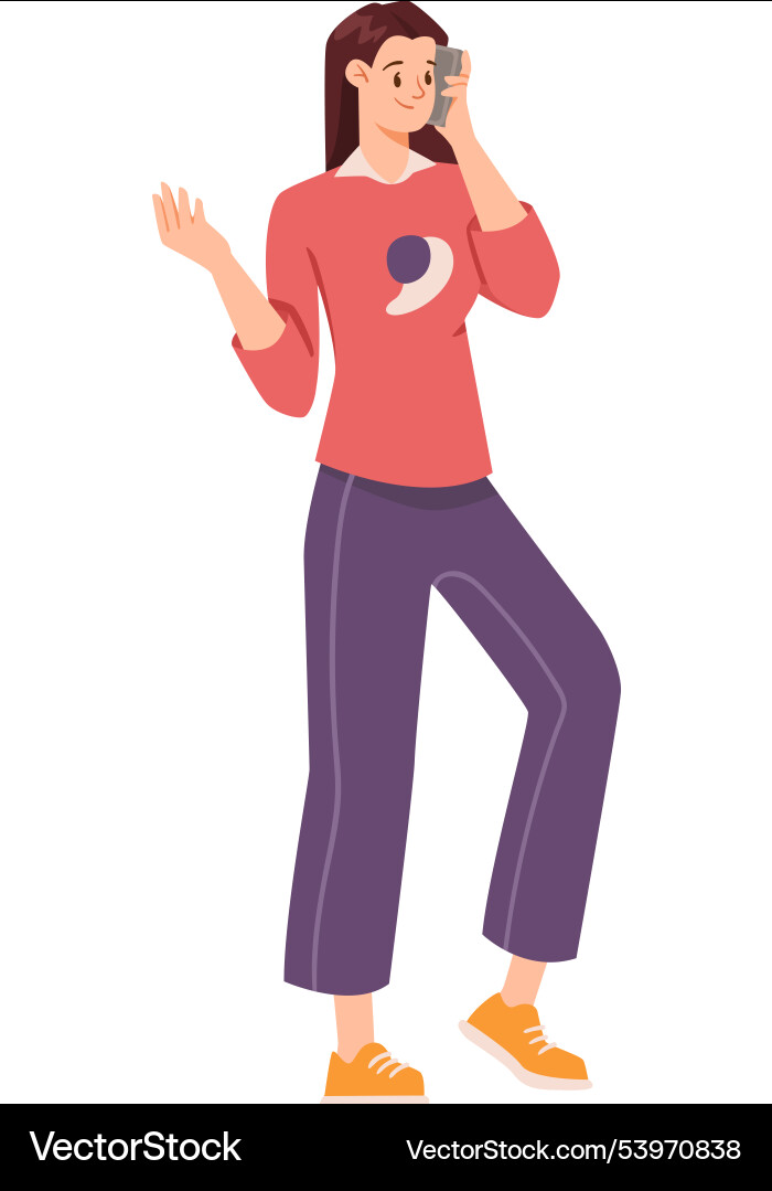 Woman character talking phone speaking Royalty Free Vector