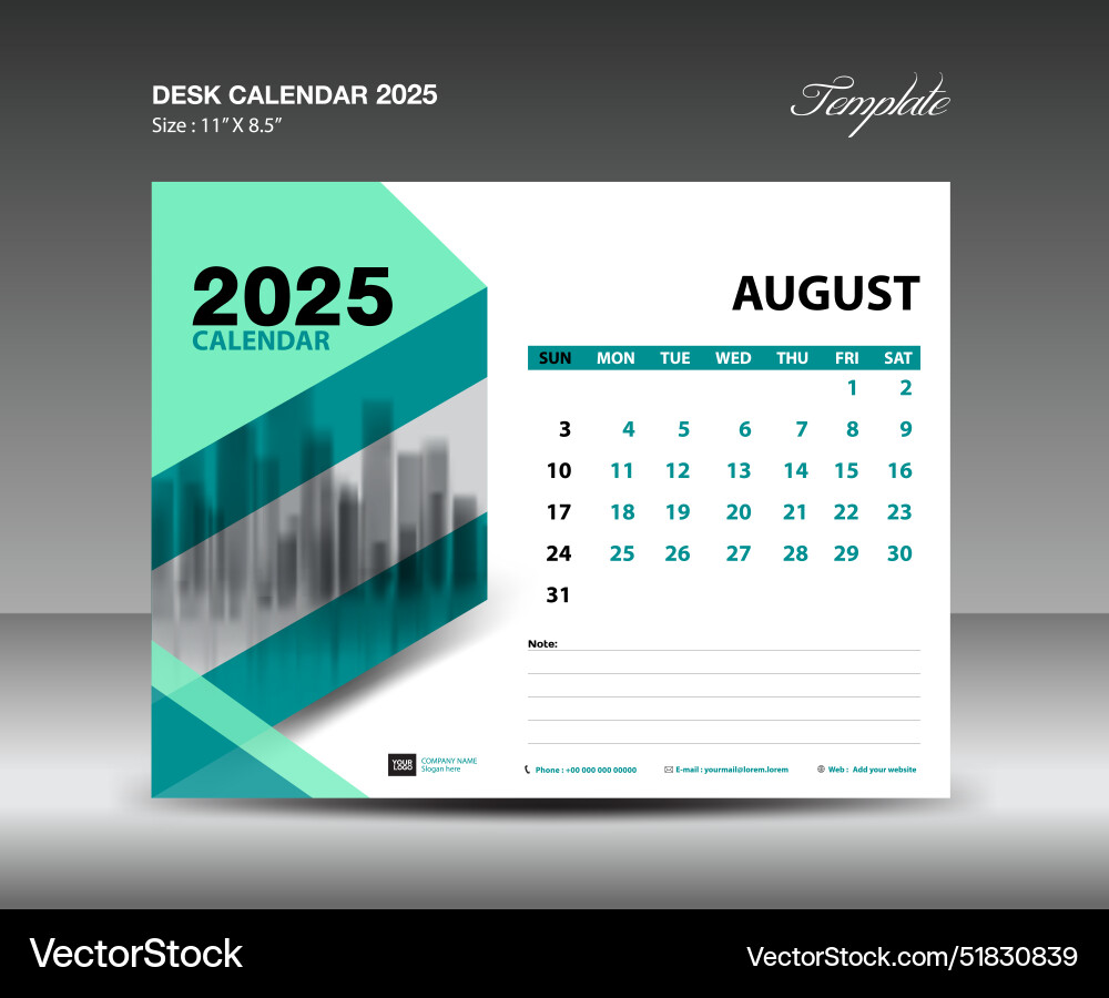 August 2025 template- desk calendar 2025 year Vector Image