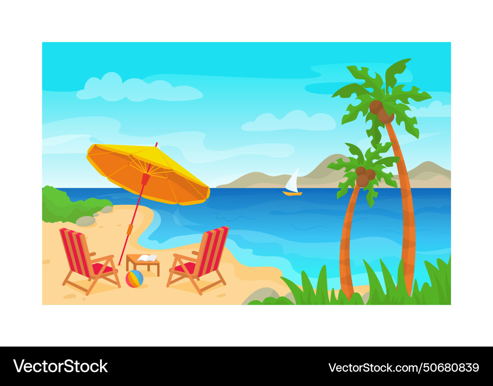 Beach landscape with umbrella tropical ocean rest Vector Image