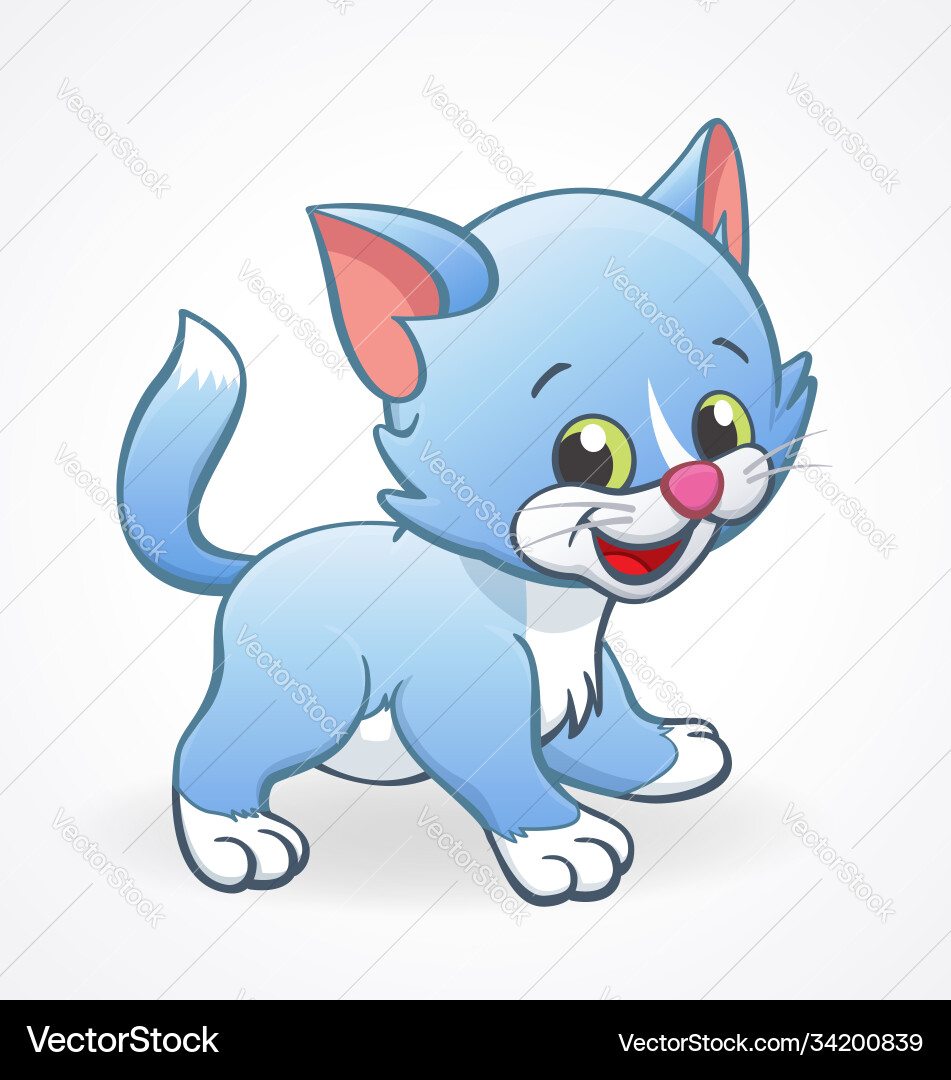 Cute smiling blue cartoon kitten cat standing Vector Image