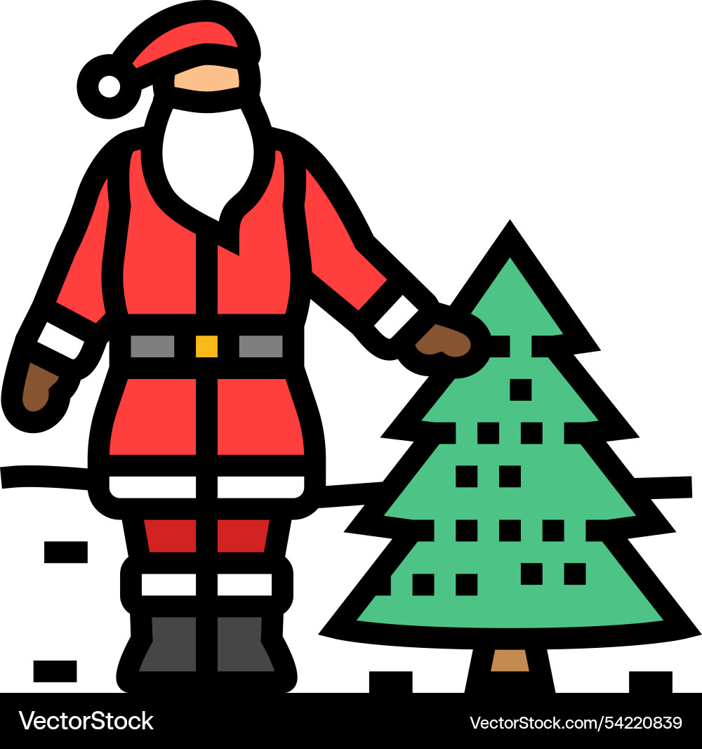Santa claus christmas tree color icon Royalty Free Vector