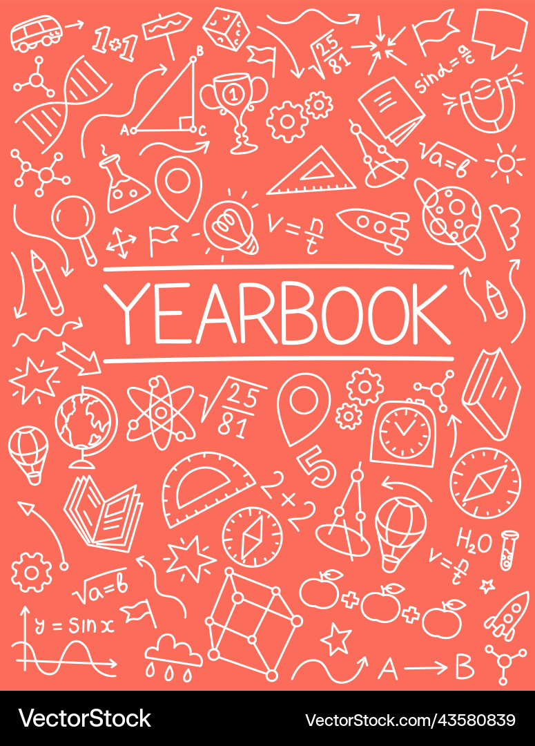 School yearbook cover sketch doodle background Vector Image