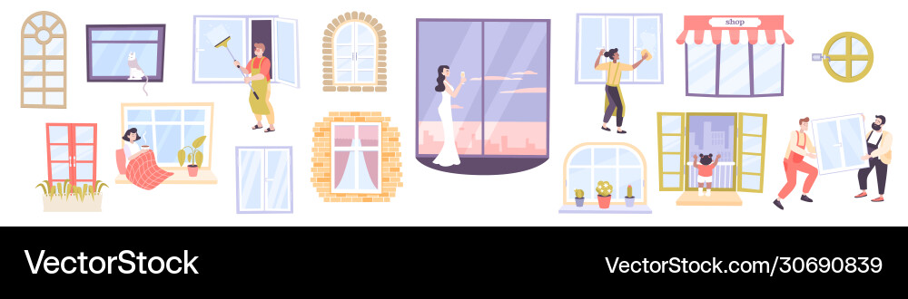 Window types flat set Royalty Free Vector Image