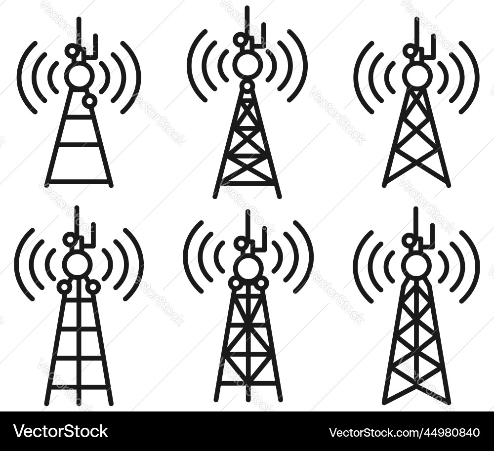 Antenna tower icons telecommunication Royalty Free Vector