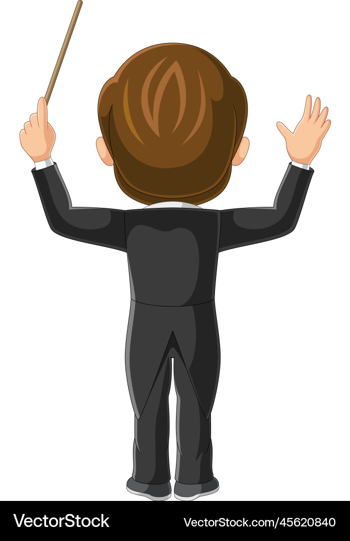 Back view of boy orchestra conductor with pointer Vector Image