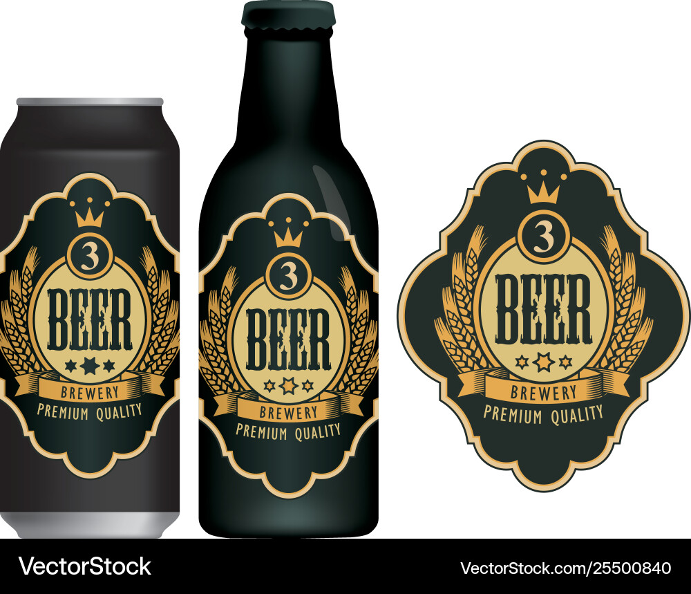 Beer label on can and bottle Royalty Free Vector Image