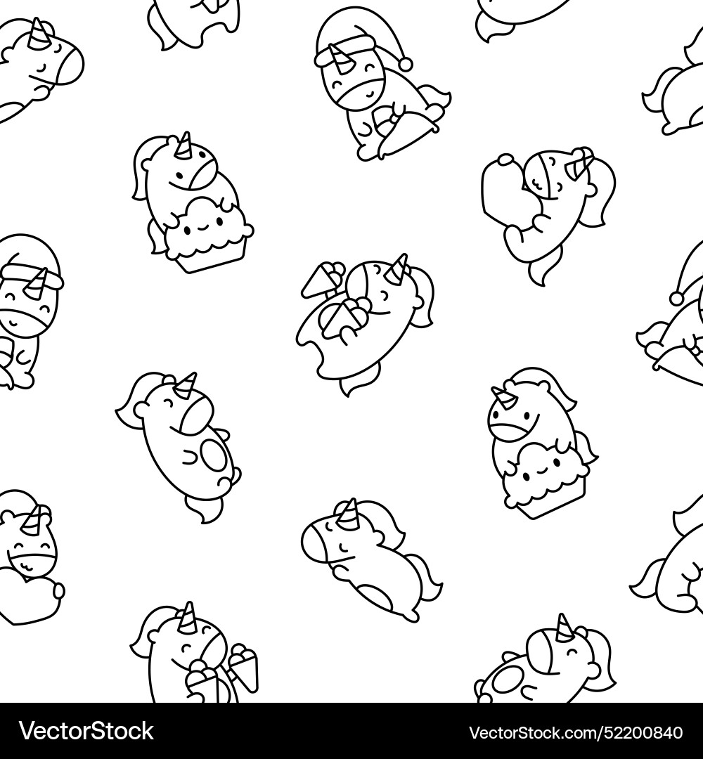 Cute kawaii happy unicorn coloring page Royalty Free Vector