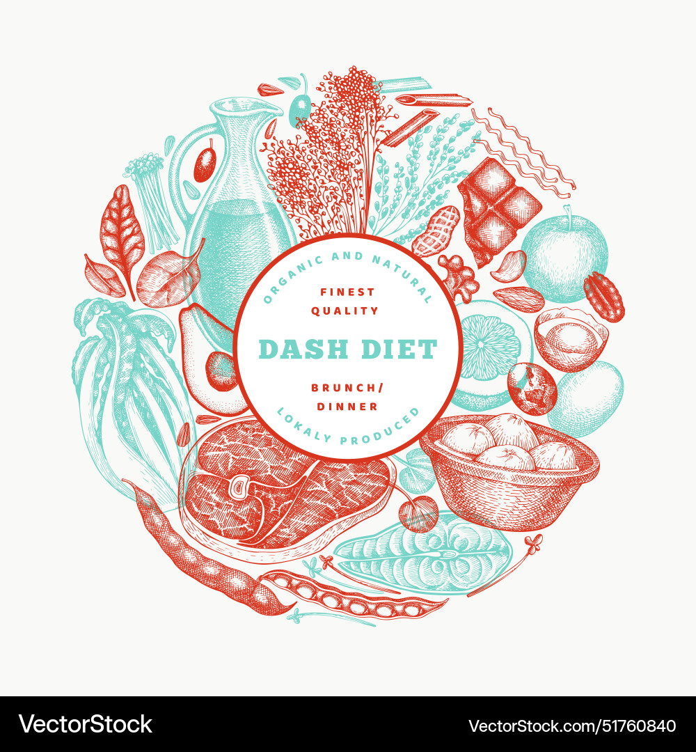 Dash diet design template hand drawn healthy food Vector Image