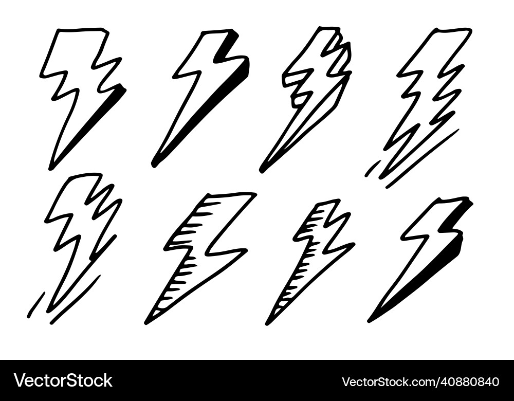 Hand Drawn Lightning Bolt Doodle Set Royalty Free Vector