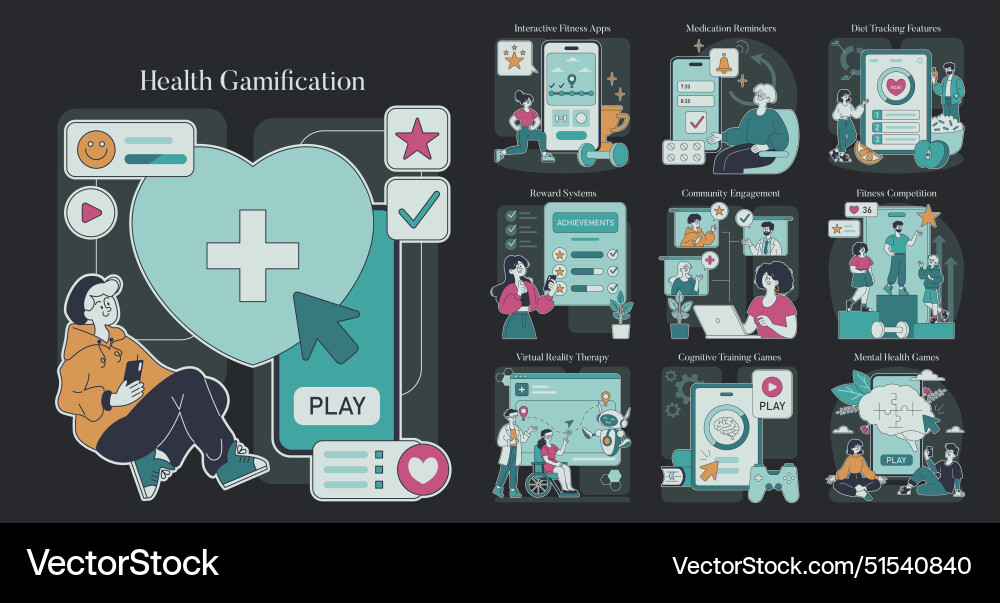 Health gamification flat Royalty Free Vector Image