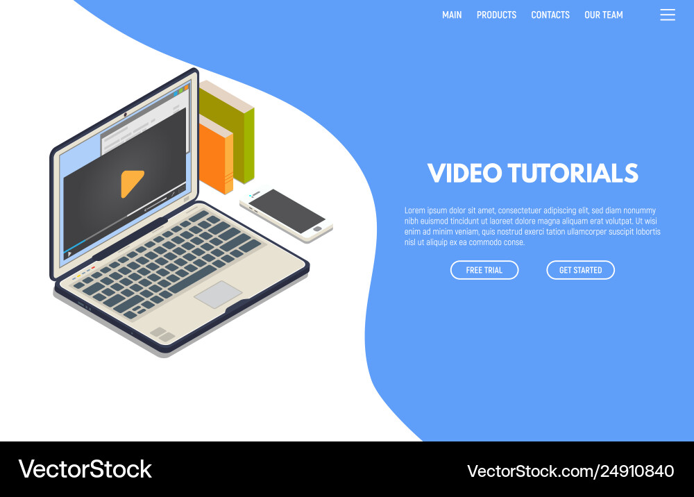 Isometric Online Video Tutorials Royalty Free Vector Image