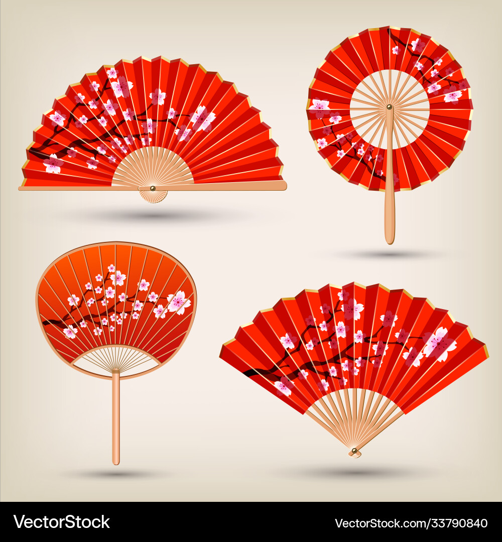 Japanese and chinese hand fans set Royalty Free Vector Image