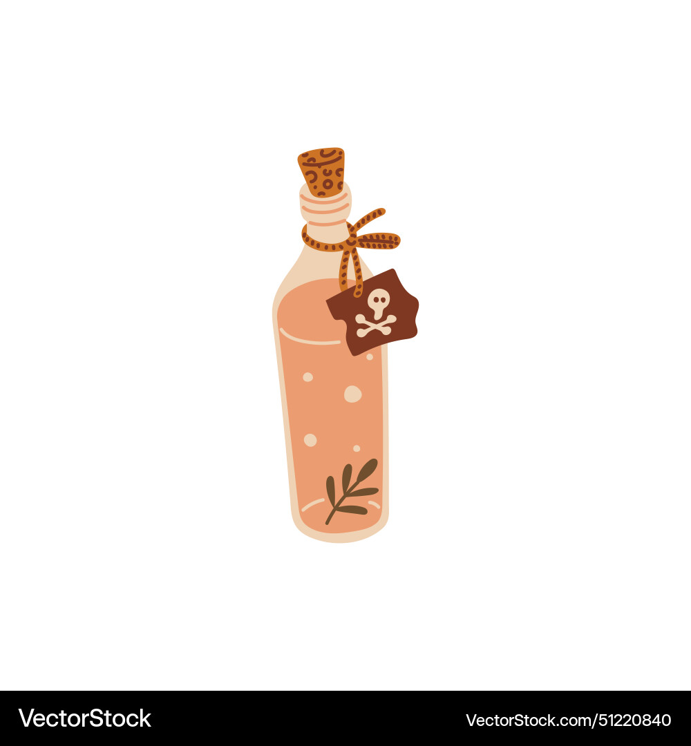 Poison bottle with skull tag flat icon Royalty Free Vector
