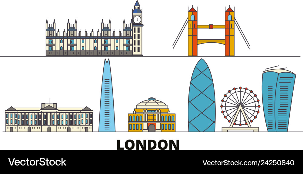 United kingdom london flat landmarks Royalty Free Vector