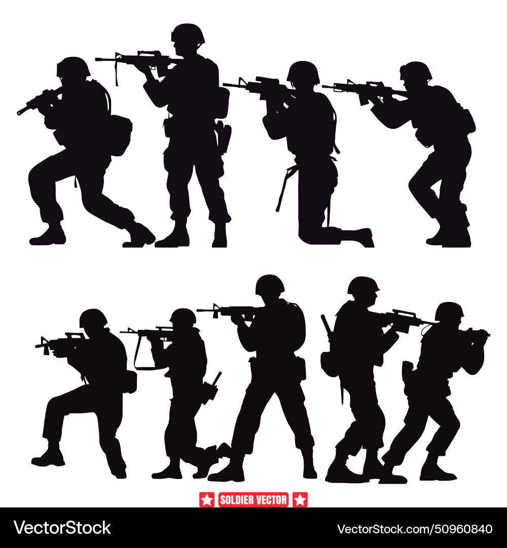 Valor in action bold soldier silhouettes Vector Image