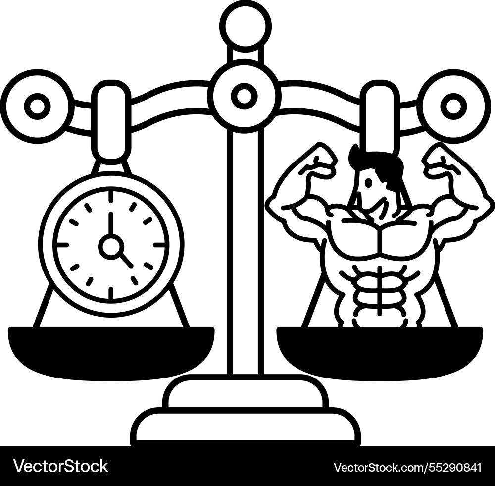 A man with muscular build is on scale Royalty Free Vector