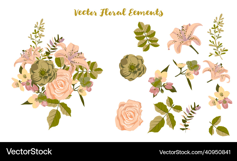 Drawing composition with flowers Royalty Free Vector Image