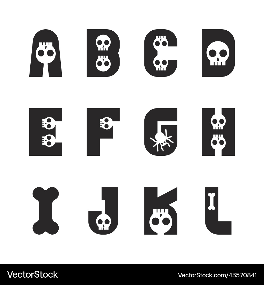 Halloween font typography alphabet with skull Vector Image
