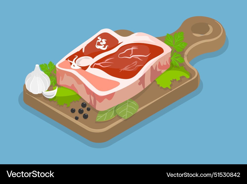 3d isometric flat of raw beaf Royalty Free Vector Image