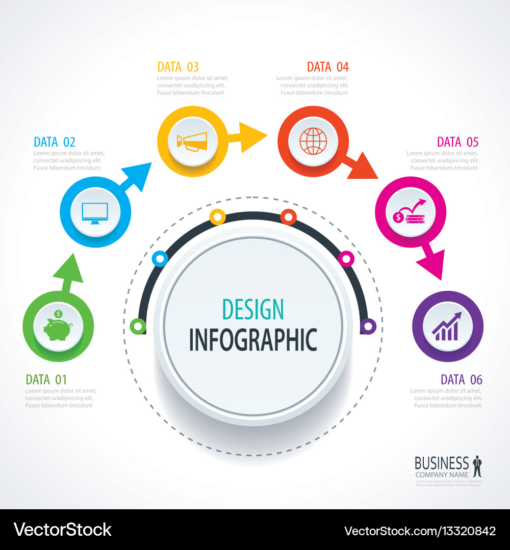 Business timeline infographics with 6 circles Vector Image