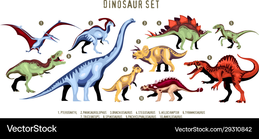 Dinosaur color set Royalty Free Vector Image - VectorStock