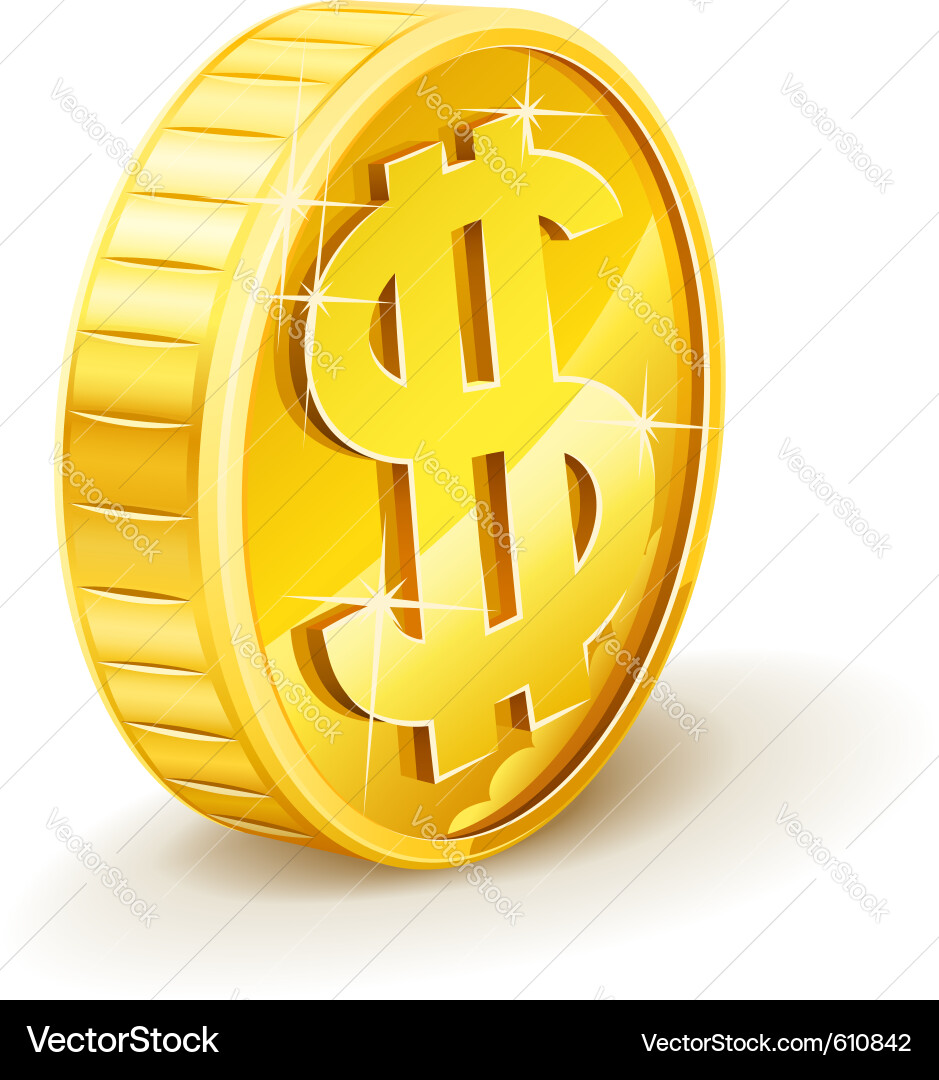 Gold coin with dollar sign Royalty Free Vector Image