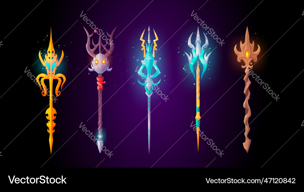 Magic staff icon devil trident and spear cartoon Vector Image
