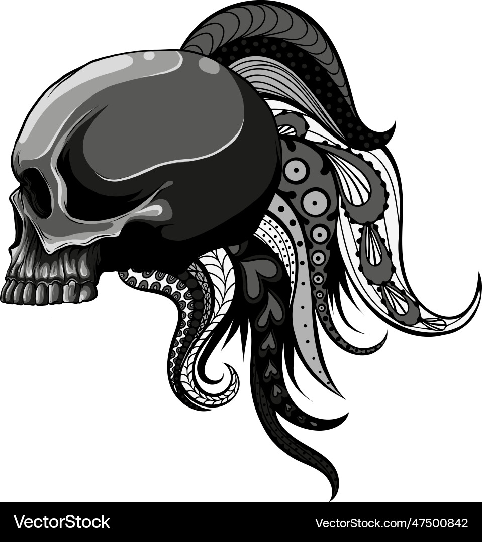 Monochromatischer Schädel mit Mandala Lizenzfreier Vektor