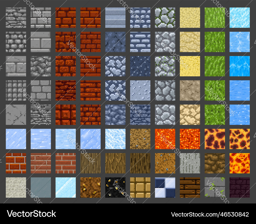Pixel art game tile seamless patterns surfaces Vector Image