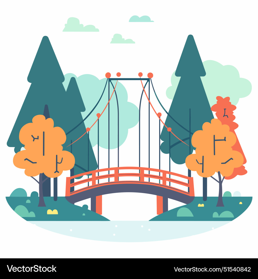 Suspension bridge spanning over tranquil water Vector Image