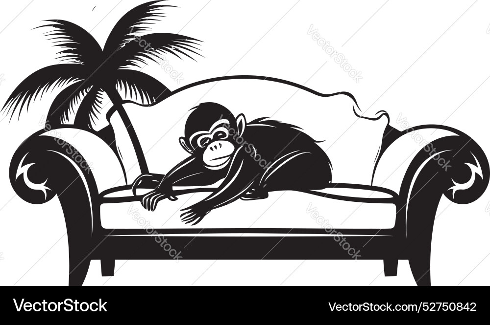 Zen monkey siesta monkey on couch logo sofa Vector Image
