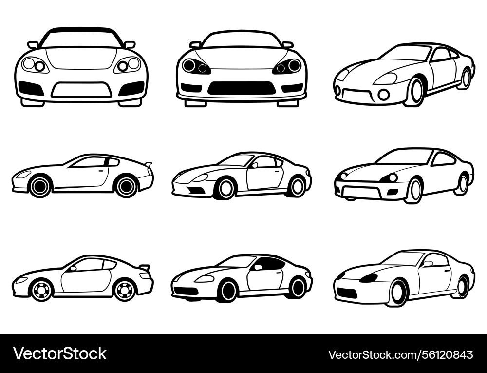 Car line art set black and white outline Vector Image